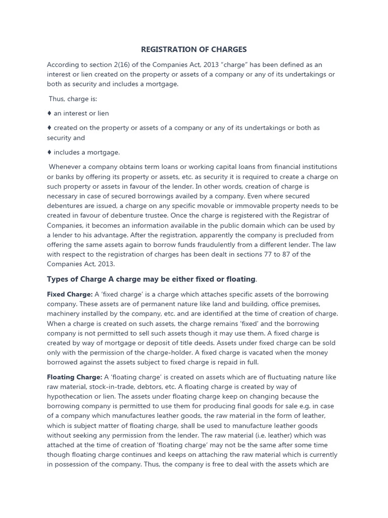 Registration of Charges | PDF | Security Interest | Loans