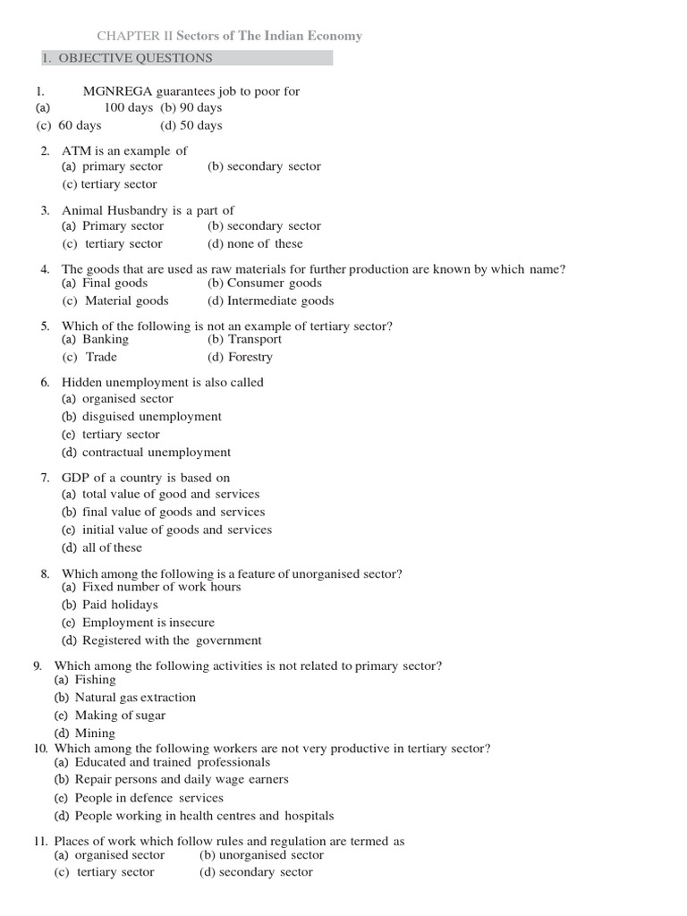 Sector MCQ | PDF | Gross Domestic Product | Employment