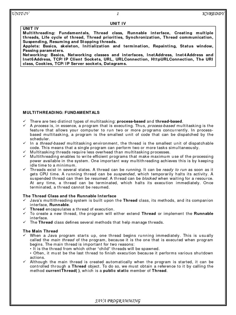 Unit IV Multithreadingappletsnetworking - Removed | PDF | Method (Computer Programming ...