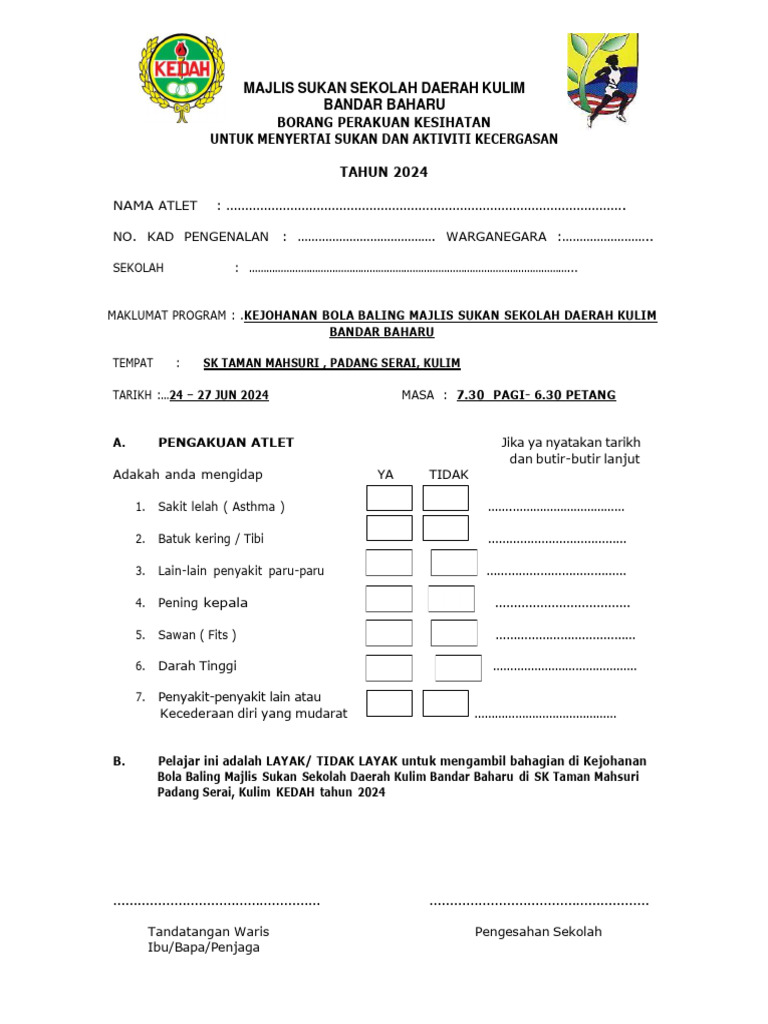 2024 - Borang Kesihatan Murid | PDF
