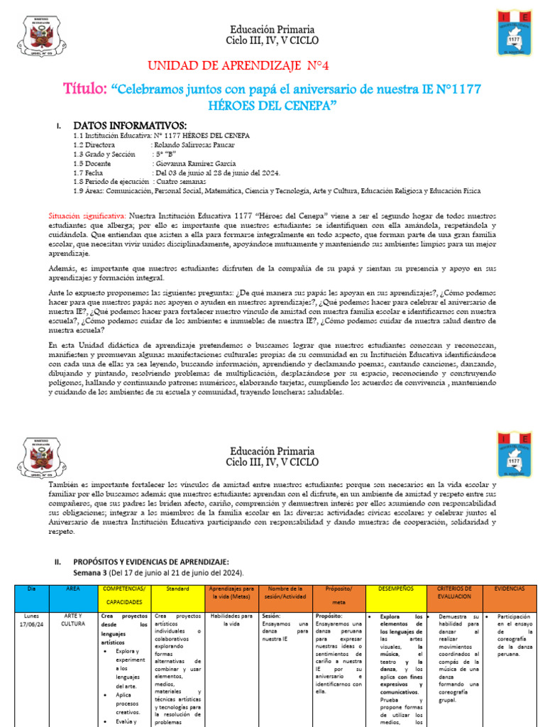 Unidad de Aprendizaje #4 - Semana 3 | PDF | División (Matemáticas) | Bailes