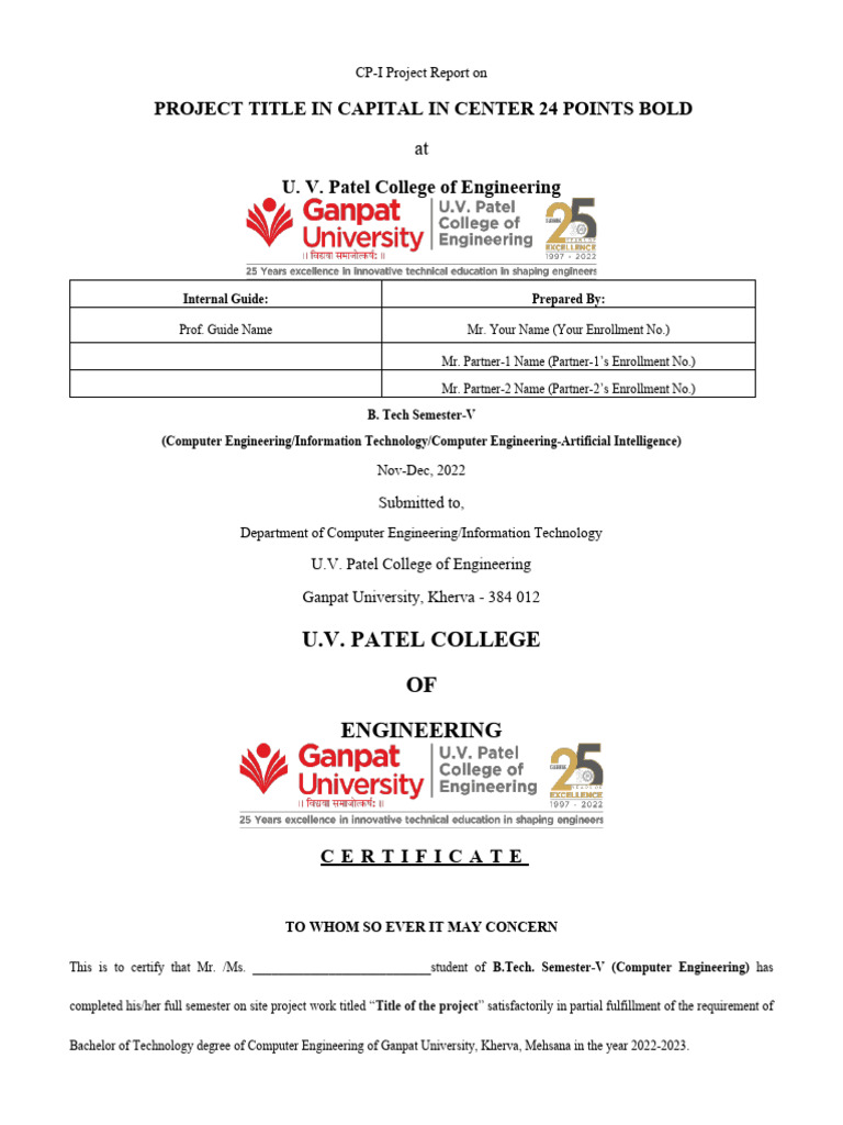 Sem-5 - Titlepage - Certificate - Format CE-IT-CE-AI Group Project | PDF | Vocational Education ...