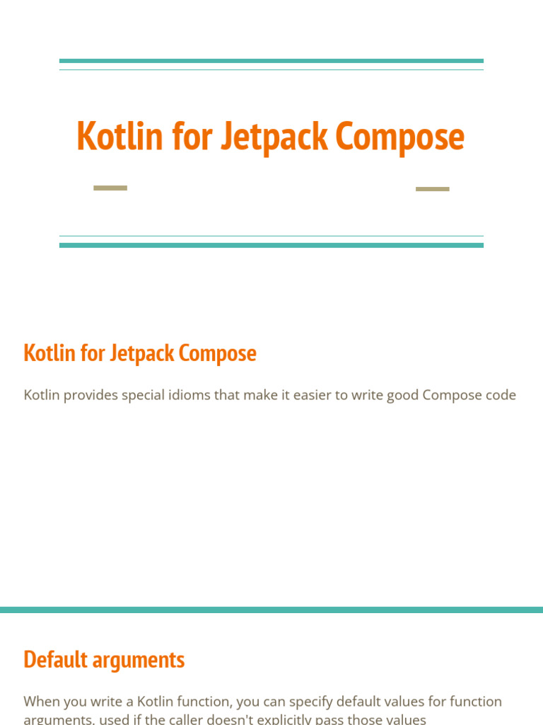 Kotlin For Jetpack Compose, Sec 1 | PDF | Anonymous Function | Parameter (Computer Programming)