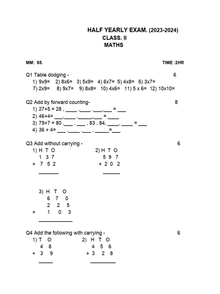 Half Yearly Maths | PDF | Teaching Methods & Materials
