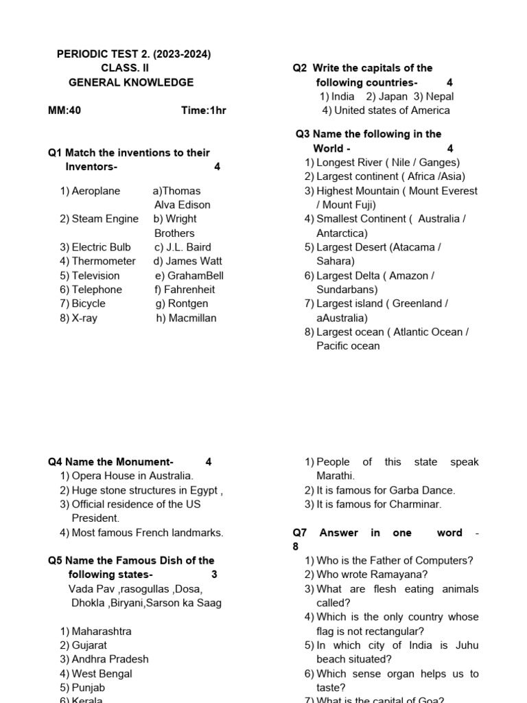 Periodic Test 2 | PDF | Travel