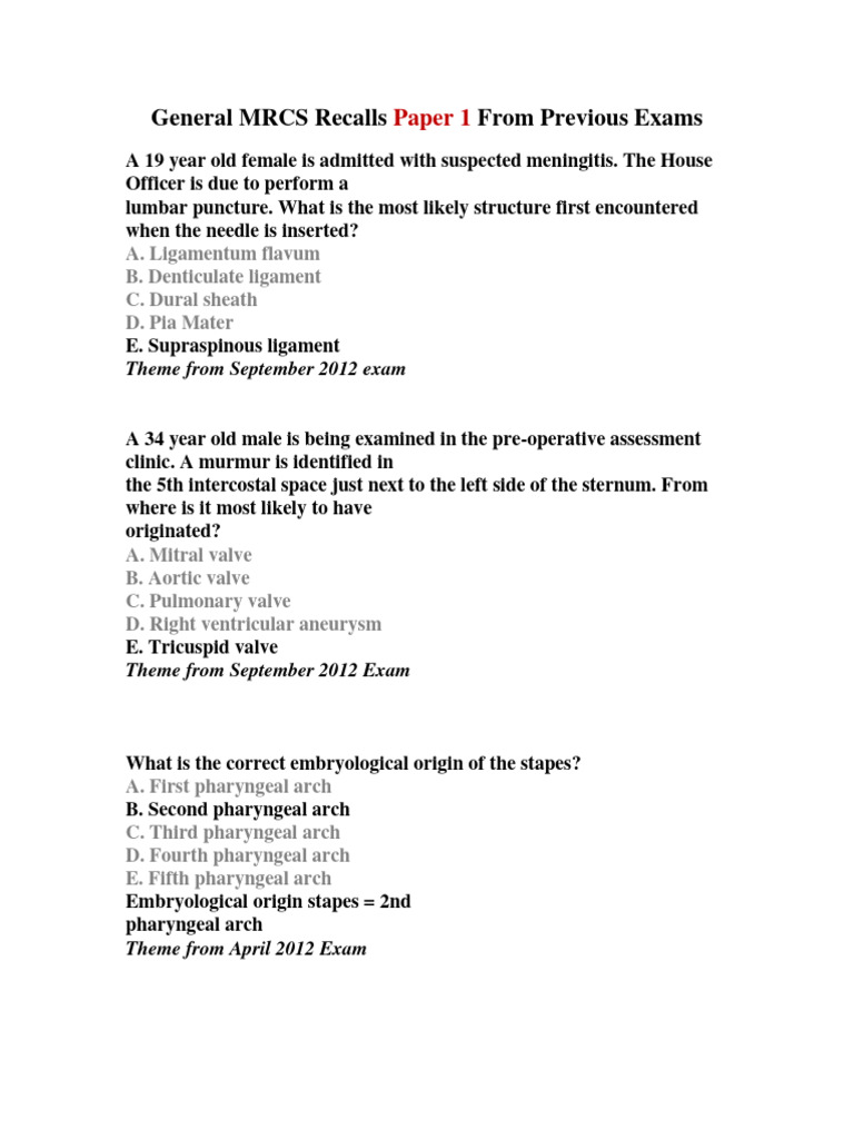 Recall Paper 1 MRCS | PDF | Heart Valve | Atrium (Heart)