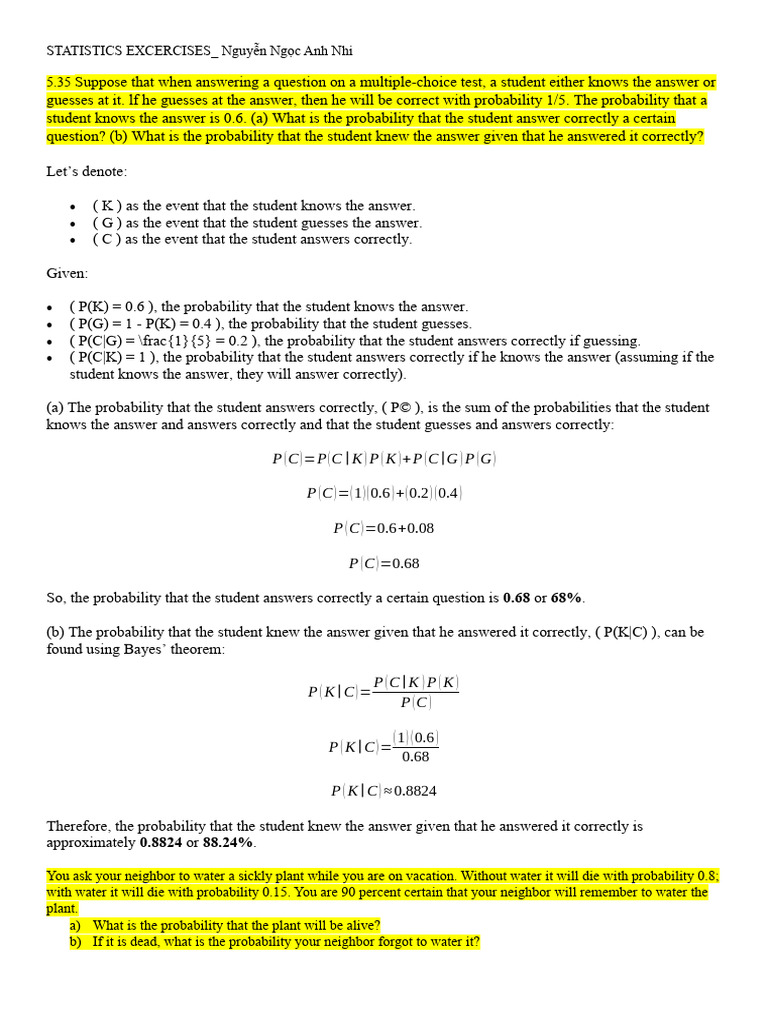 BAITAP_CHAPTER5_PROBABILITY_STATISTICS | Download Free PDF | Interest | Probability