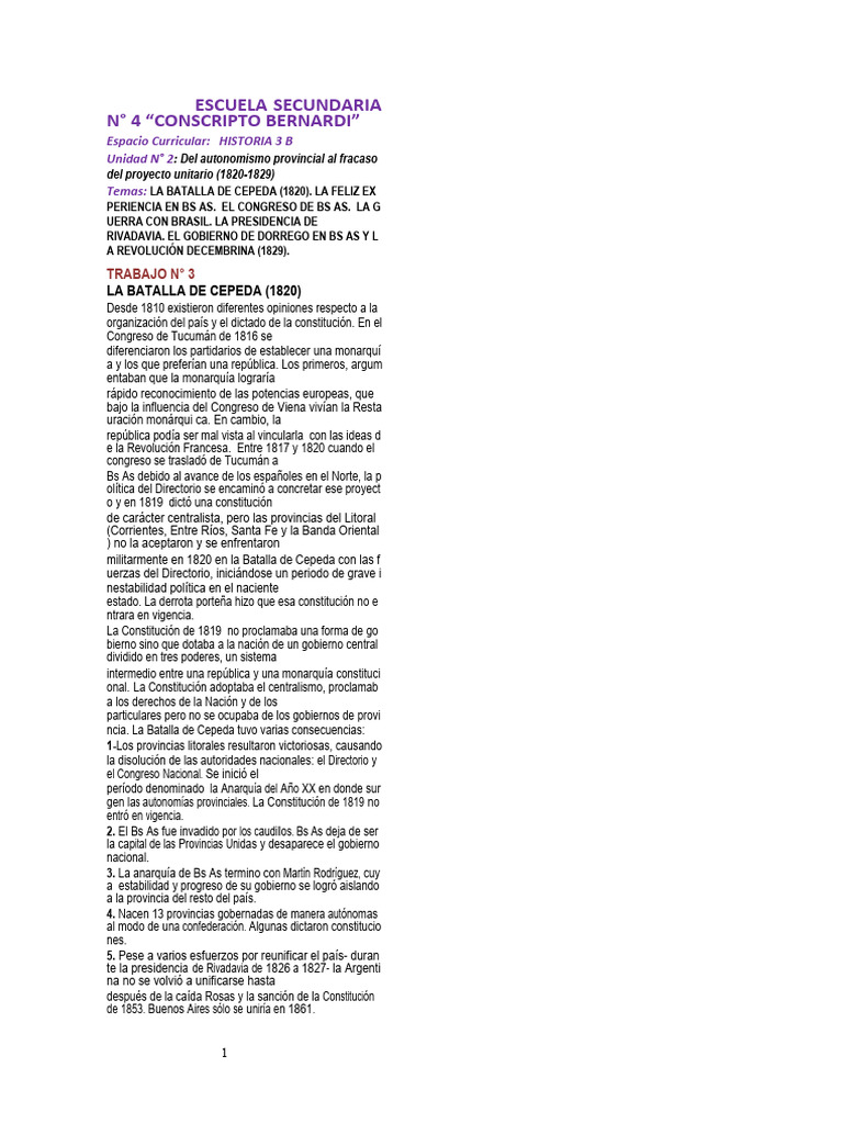 Historia TP 3 Batalla Cepeda | PDF | Argentina | América del Sur