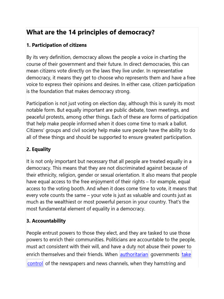 14 Key Principles of Democracy Explained | PDF | Democracy | Political ...