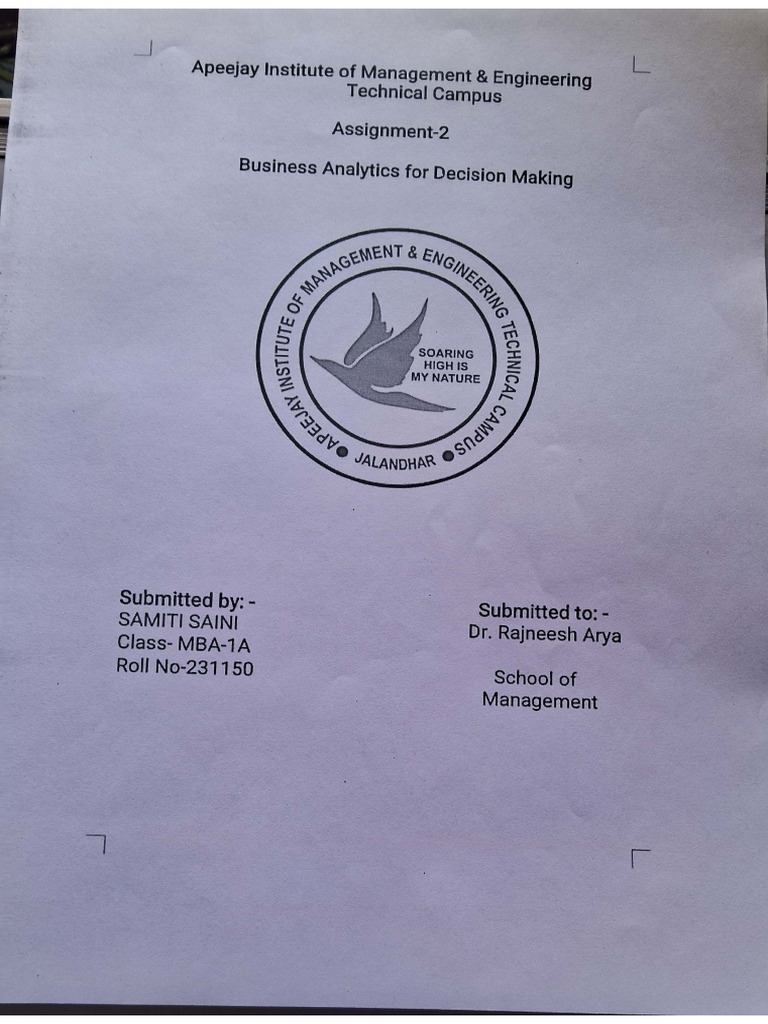 Assignment 2 Business Analytics | PDF