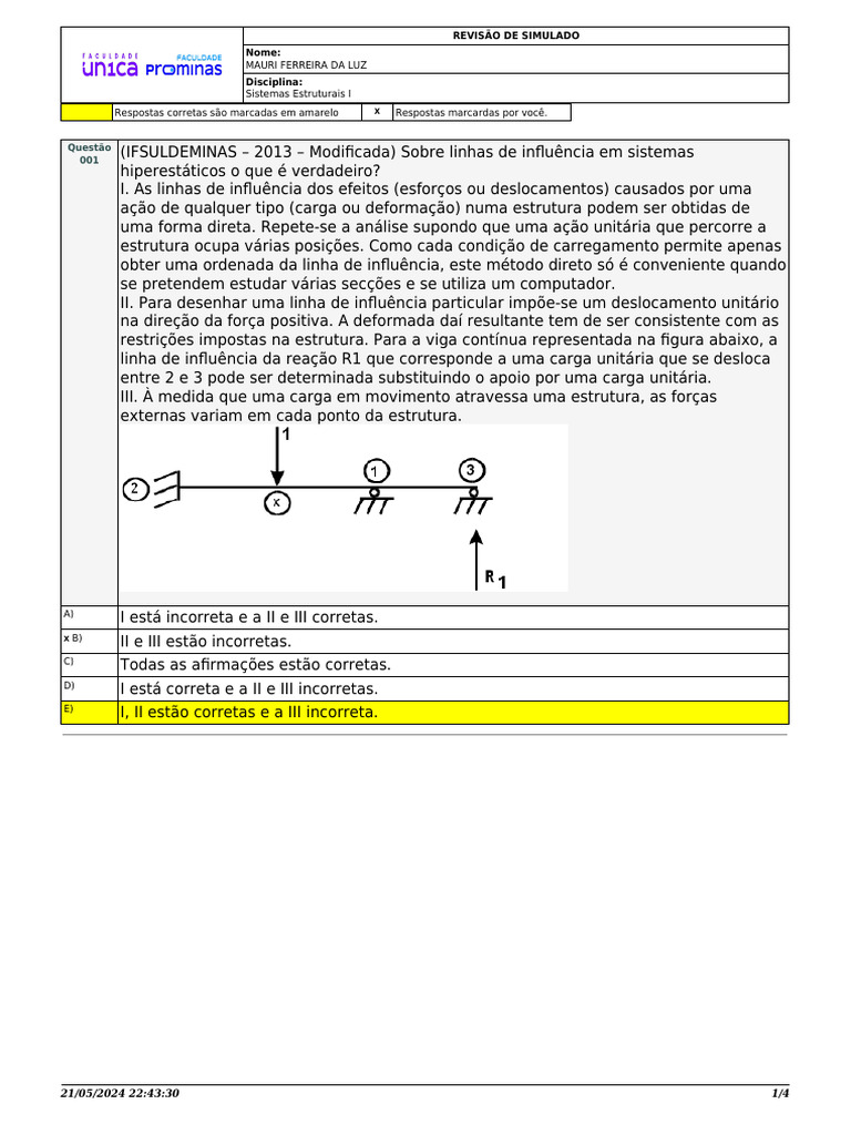 Revisao - Simulado Sistema Estrutural 11 | PDF | Viga | Flexão (Física)