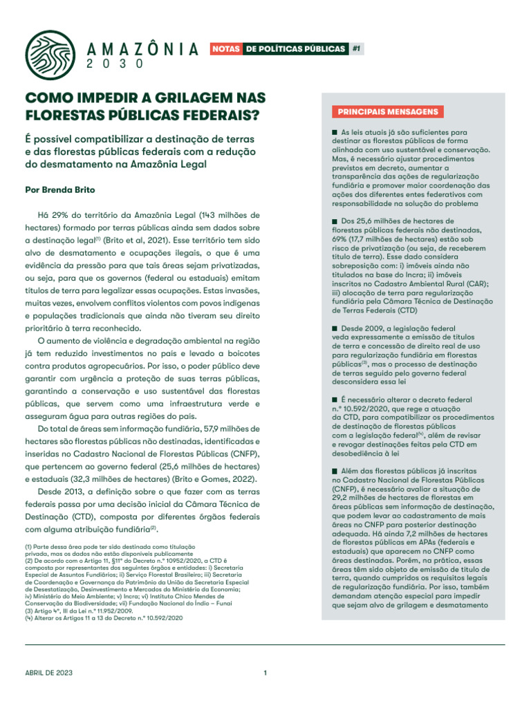 Grilagem nas Florestas Públicas Federais | PDF | Floresta Amazônica | Desmatamento