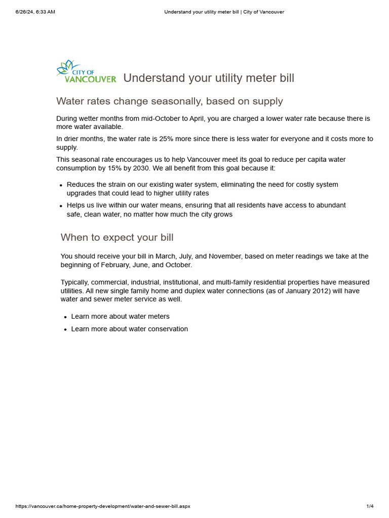 Understand Your Utility Meter Bill - City of Vancouver | PDF | Water | Consumption (Economics)