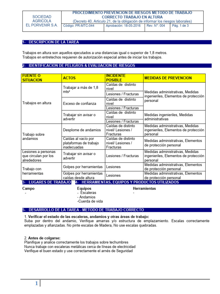 PR-MTC-044_Método de Trabajo Correcto_TRABAJO en ALTURA _Versión Junio 2016 | Descargar gratis ...