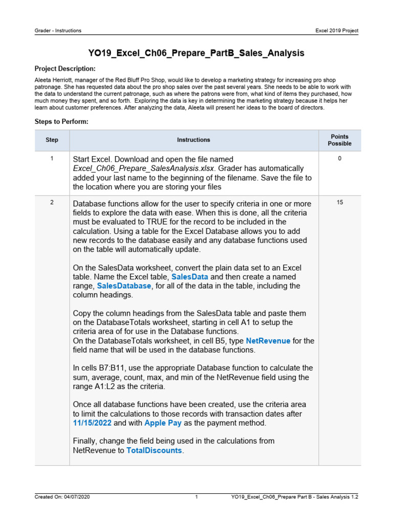 YO19 Excel Ch06 Prepare PartB Sales Analysis Instructions | PDF | Information Retrieval | Data
