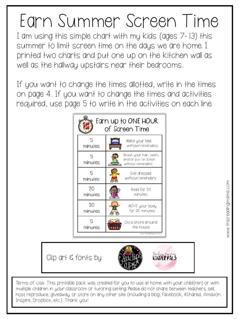 Summer Screen Time Management Chart | PDF | Home & Garden