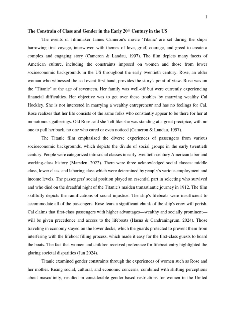 Class and Gender Constraints in Titanic | PDF | Gender | Gender Studies