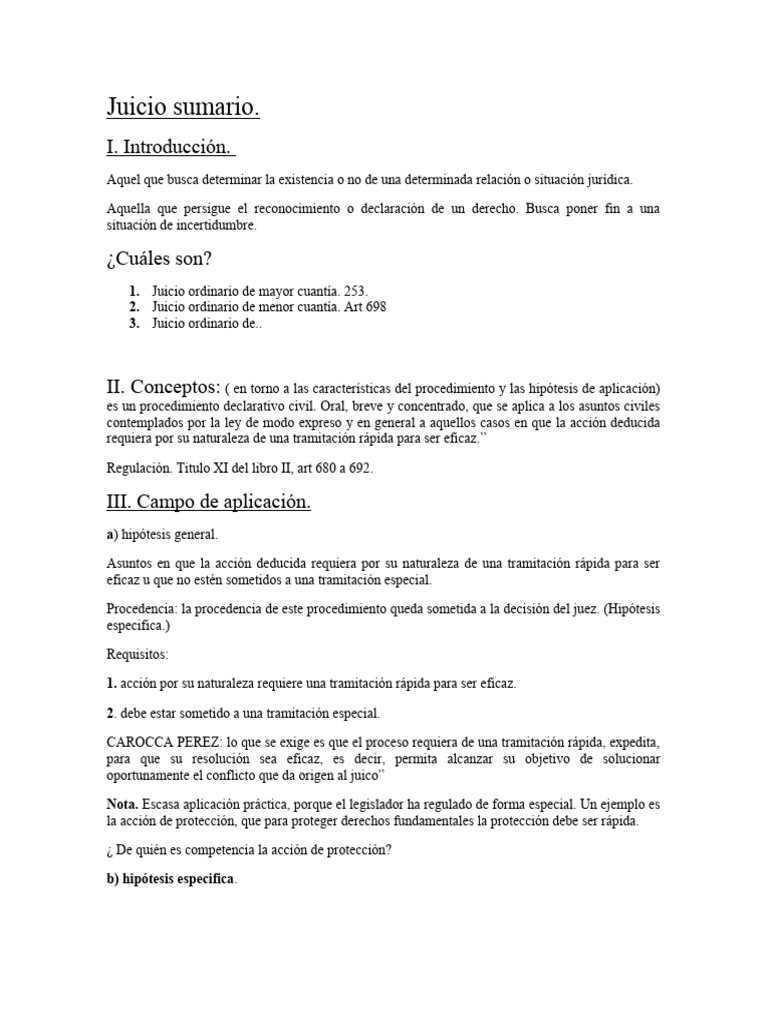 Juicio Sumario: Procedimiento y Características | PDF | Sentencia (ley ...