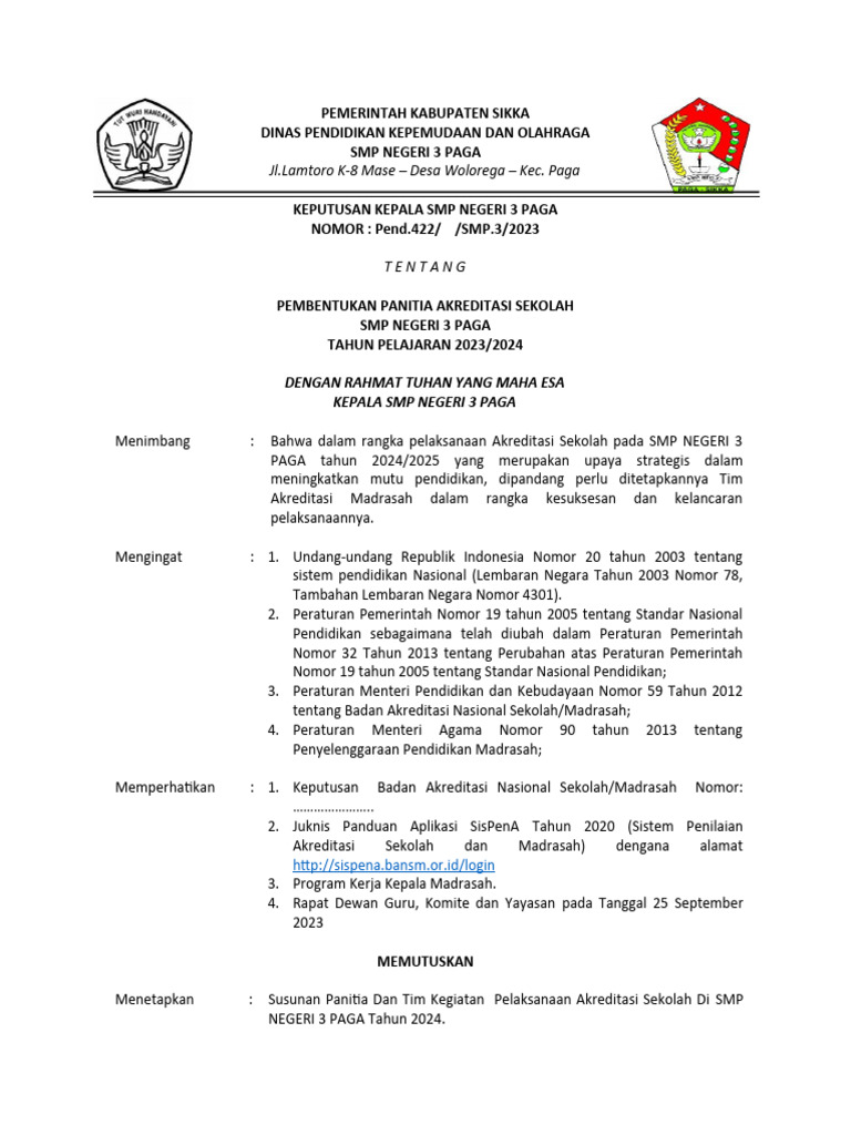 SK Akreditasi Sekolah 2024 | PDF | Kesehatan Holistik