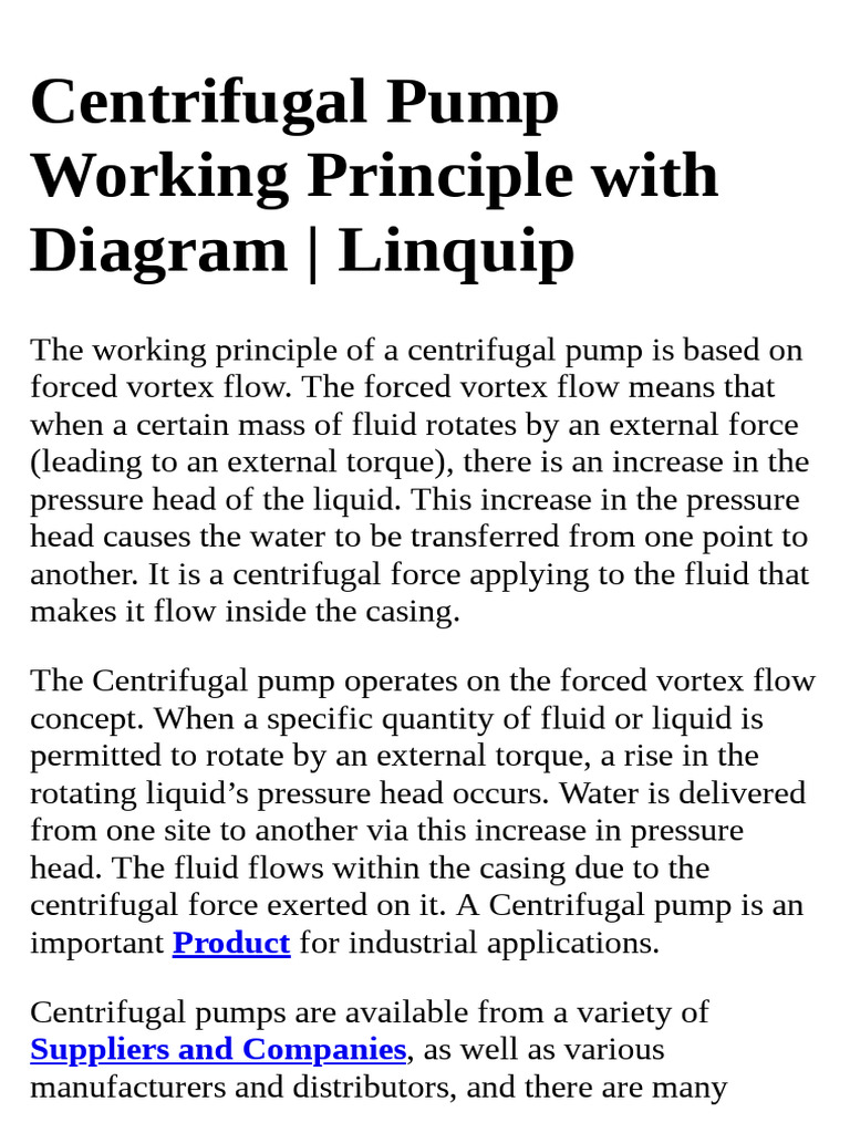 Centrifugal Pump Working Principle with Diagram Linquip | Download Free ...