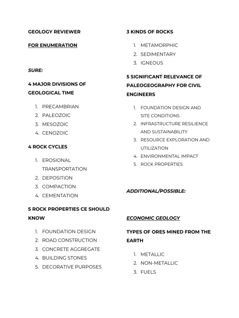 Geology Reviewer | PDF | Rock (Geology) | Fossil