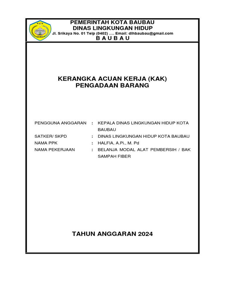 KAK Pengadaan Bak Sampah Fiber 2024 Baru | PDF