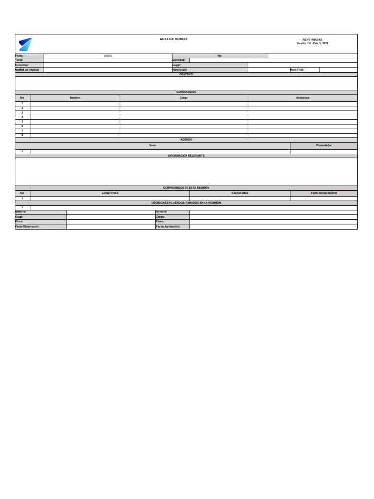 RE-FT-PMO-XX Acta de Comité | PDF