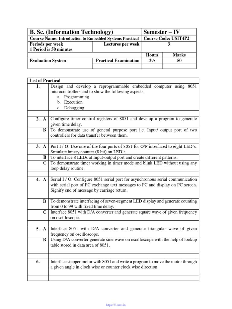 ES Practical Syllabus (E-Next - In) | PDF | Embedded System | Microcontroller