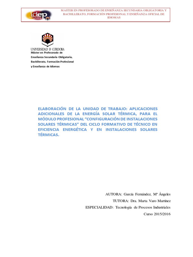 Ejemplo Unidad de Trabajo TFM - María - Ángeles - García - Fernández | PDF | Plan de estudios ...