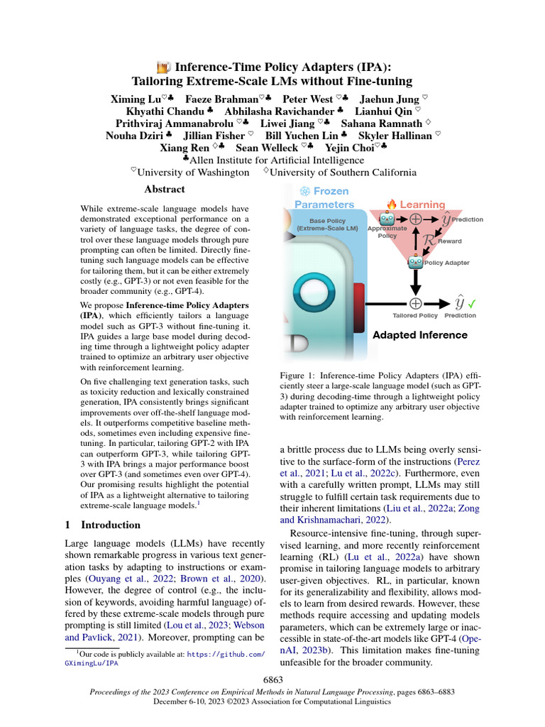 2023 - Inference-Time Policy Adapters (IPA) | PDF | Algorithms ...