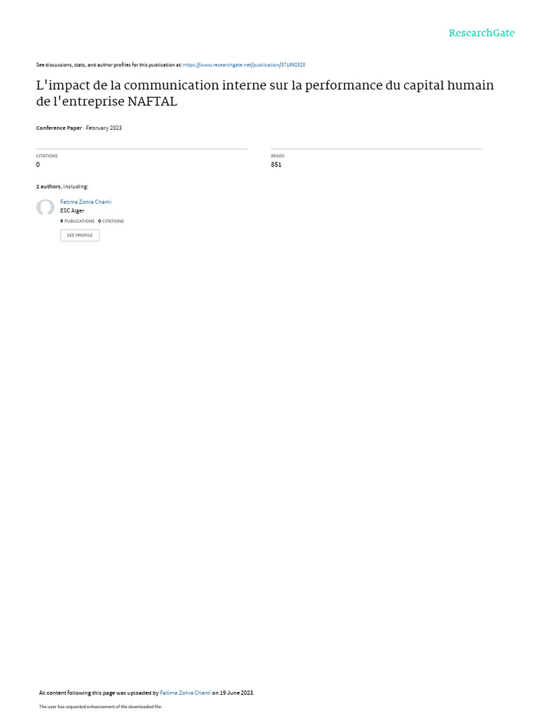 Limpact de La Communication Interne Sur La Performance Du Capital Humain de L Entreprise NAFTAL ...