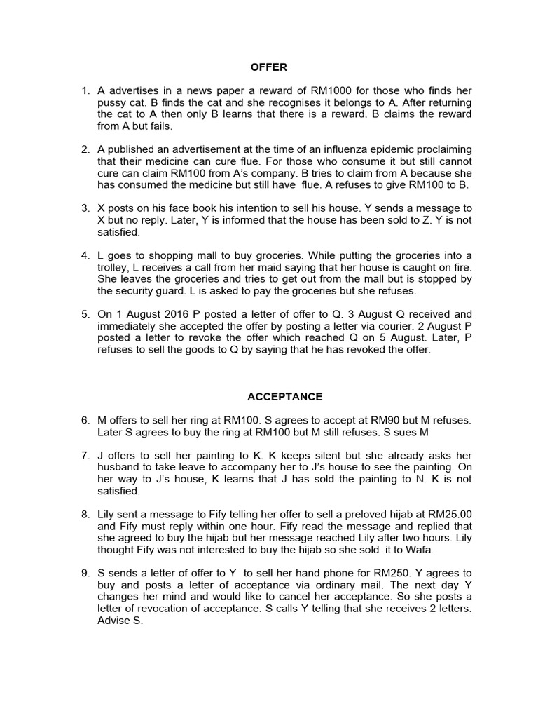 Exercises On Law of Contract-2 | PDF | Offer And Acceptance | Consideration