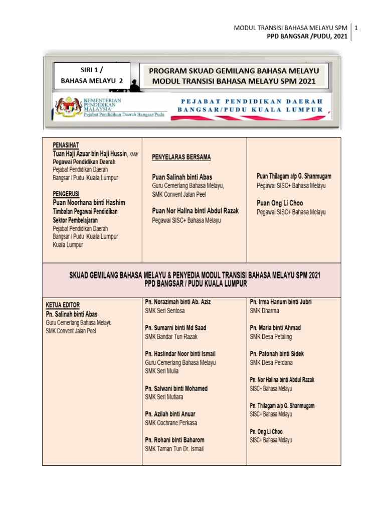 Skuad Gemilang Bahasa Melayu & Penyedia Modul Transisi Bahasa Melayu ...