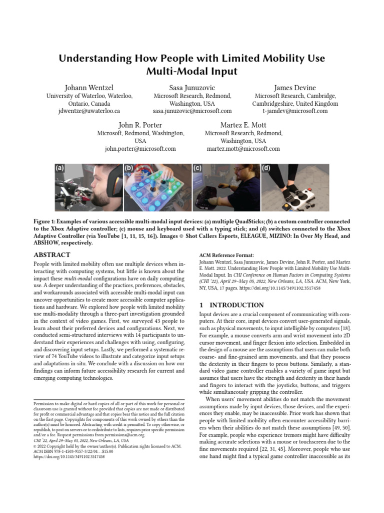 Understanding How People With Limited Mobility Use Multi-Modal Input | PDF | Usability | Human ...