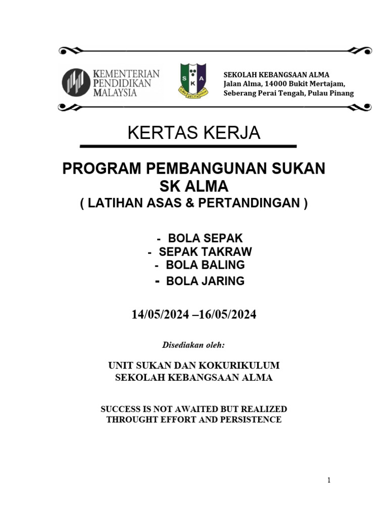 Kertas Kerja Pembangunan Sukan 2024 Terkini | PDF