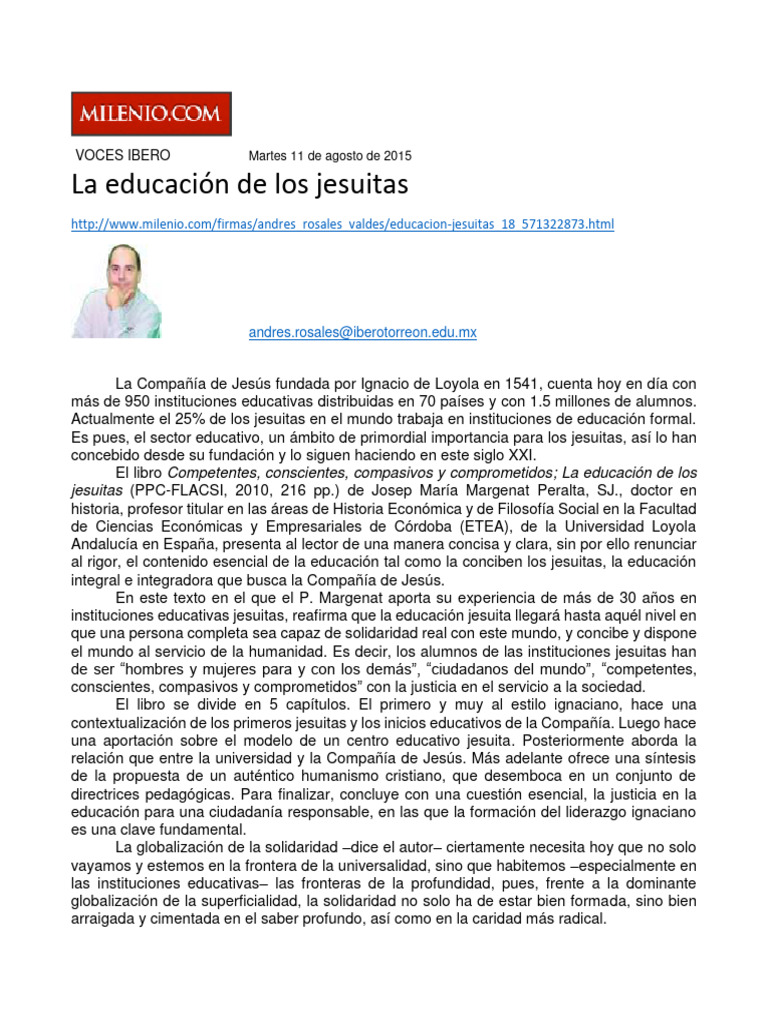 Milenio Voces Ibero La Educación de Los Jesuitas 11ago2015 Andrés ... Milenio Voces Ibero La Educación de Los Jesuitas 11ago2015 Andrés ...