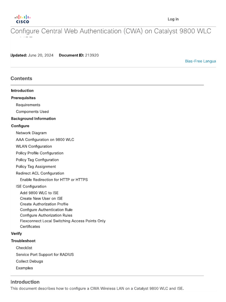 Configure Central Web Authentication Cwa On Catalyst 9800 Wlc And Ise Pdf