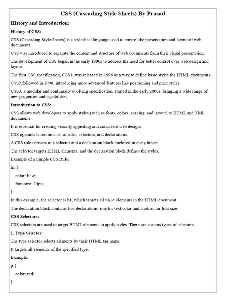 Css Cascading Style Sheets By Prasad History And Introduction Pdf Html Element Page Layout 