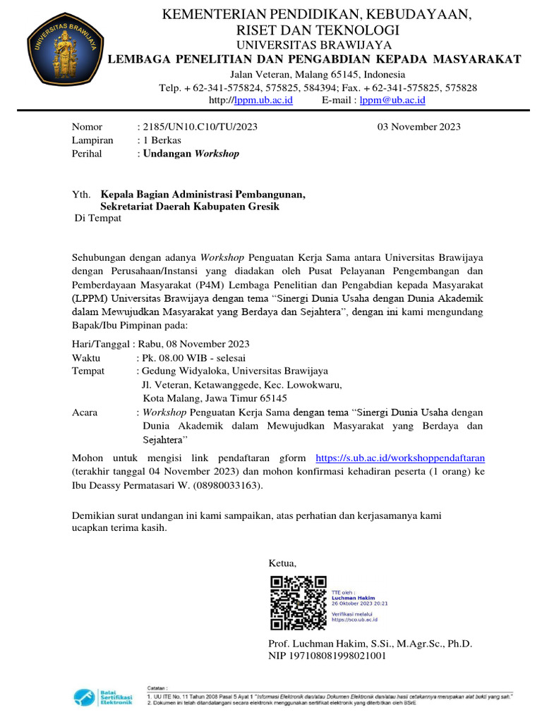 Undangan Workshop Penguatan Kerja Sama P4M 8 November 2023 (Daftar Terlampir) | PDF | Kesehatan ...