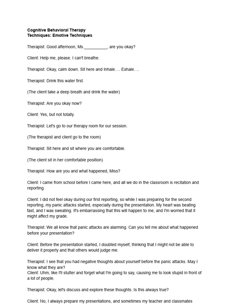 Cognitive Behavioral Therapy Sample Script (Day 1) | PDF ...