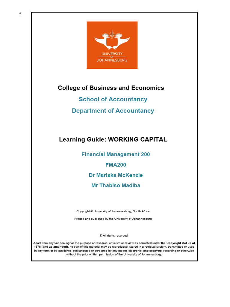 Working Capital Learning Guide | PDF | Factoring (Finance) | Credit