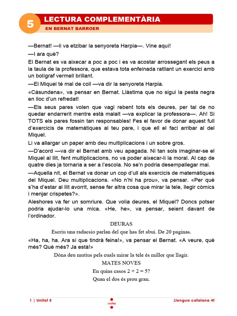 Joaprencacasa 4tEP Comprensio Lectora en Bernat Barroer | PDF