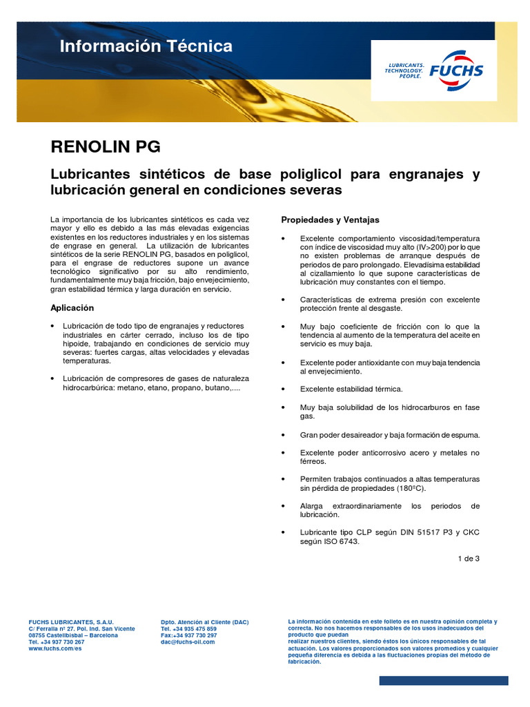 Renolin PG (1216) | PDF | Lubricante | Engranaje