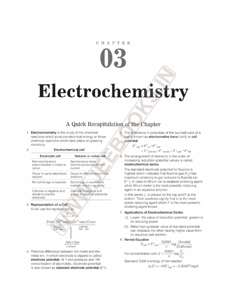 Electrochemistry NCERT Master | PDF