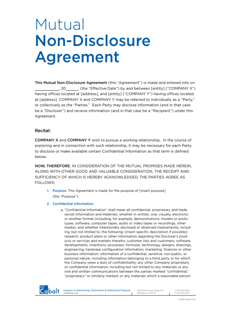 Standard Mutual Non-Disclosure Agreement | PDF | Indemnity | Legal Remedy