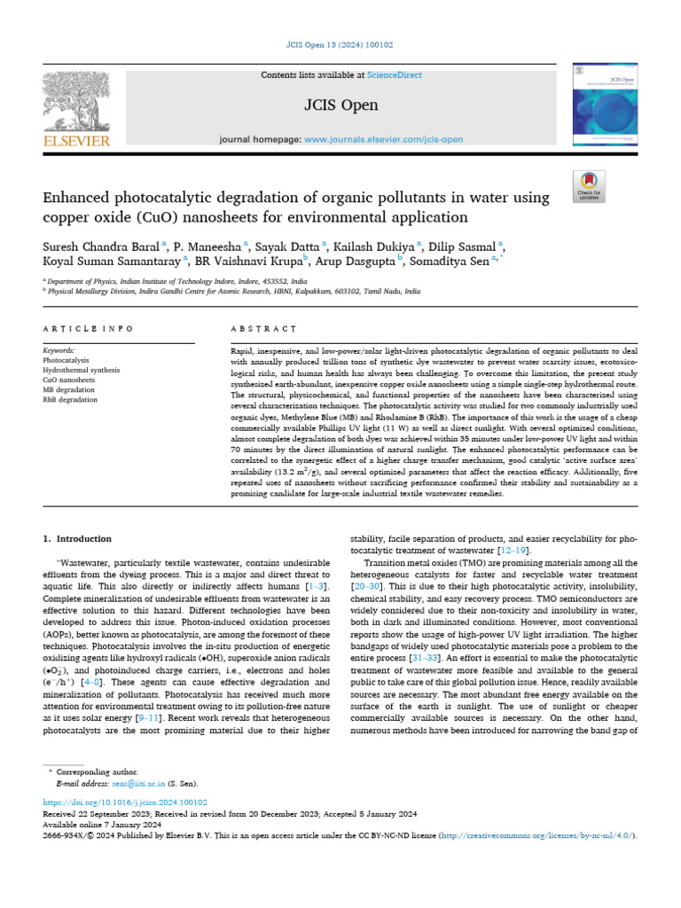 2024 Enhanced Photocatalytic Degradation of Organic Pollutants | PDF ...