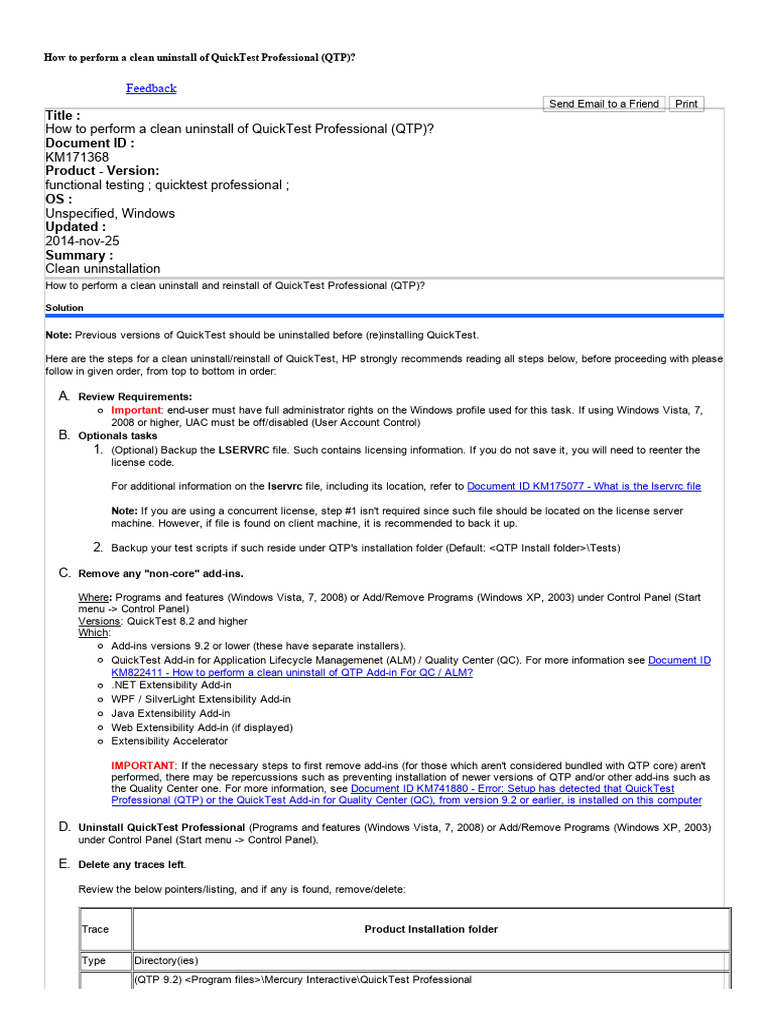 How To Perform A Clean Uninstall of QuickTest Professional (QTP) - HP ...