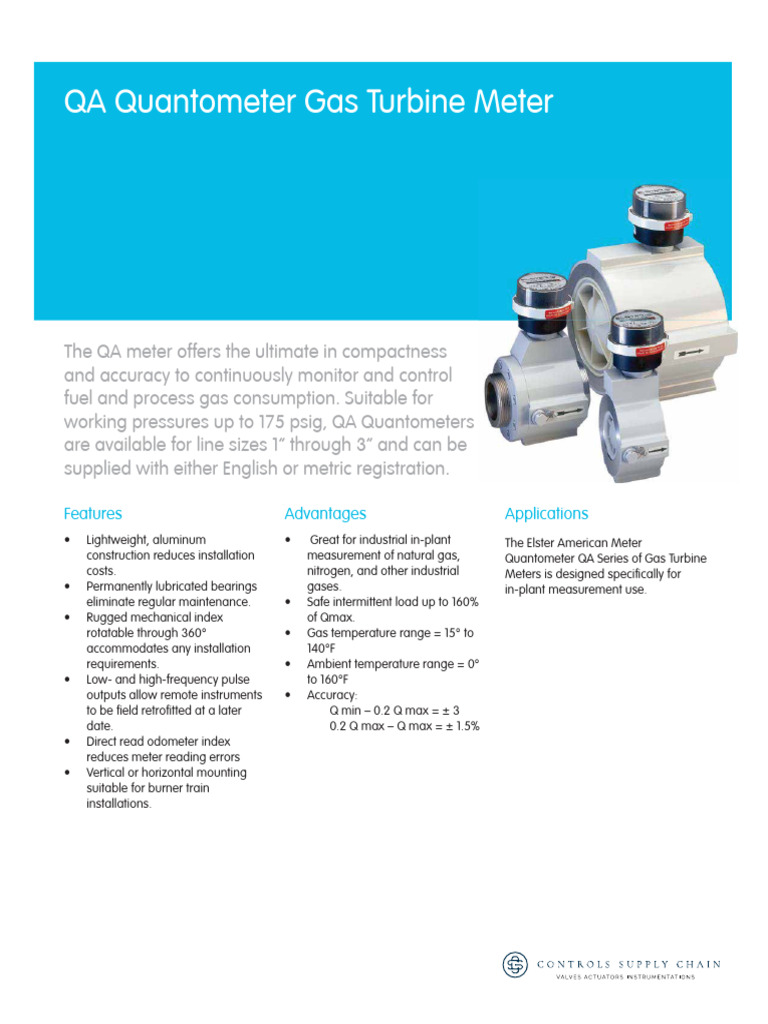 QA Turbine Meters-Quantometer - Spec - Sheet | PDF | Gases | Gas Turbine