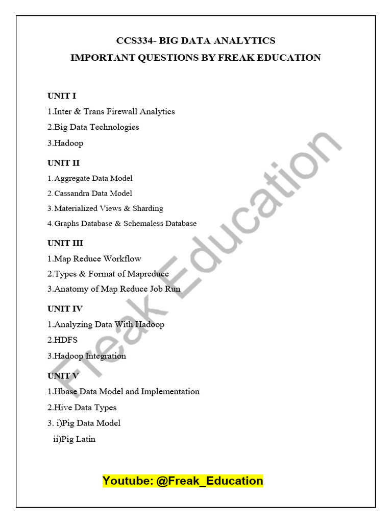 CCS334 - Big Data Analytics Important Question | PDF | Computers