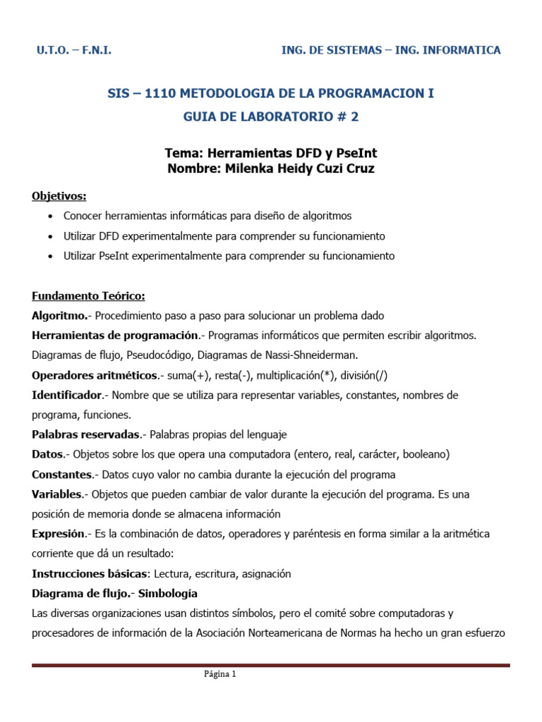 GUIA-2 - Herramientas DFD y PseInt Tarea | PDF | Algoritmos | Lenguaje de programación
